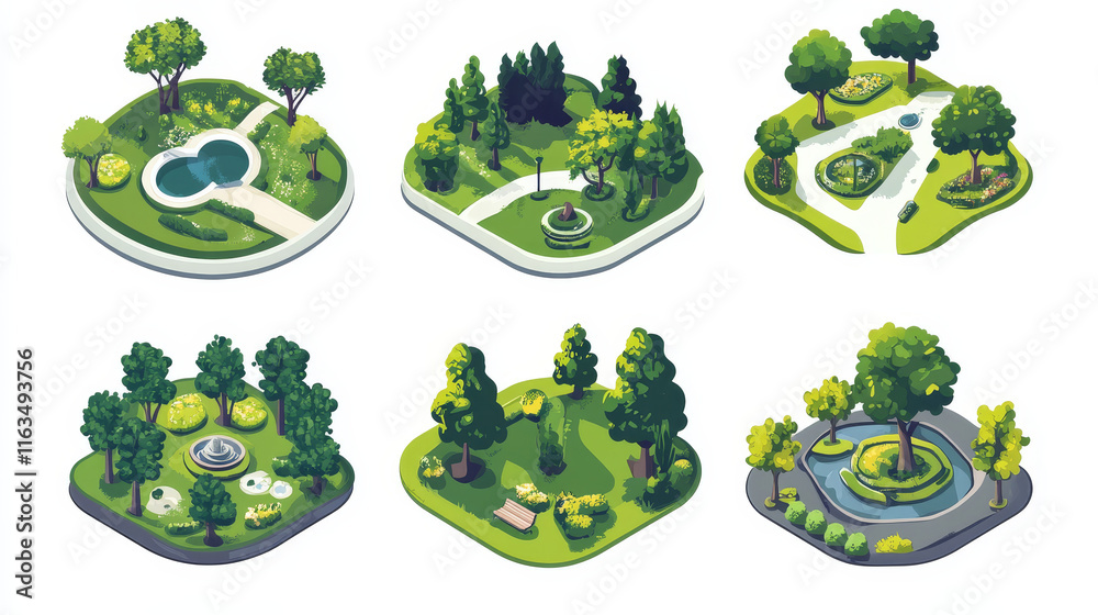 Landscape design icons, landscaping studio and gardening company theme ...