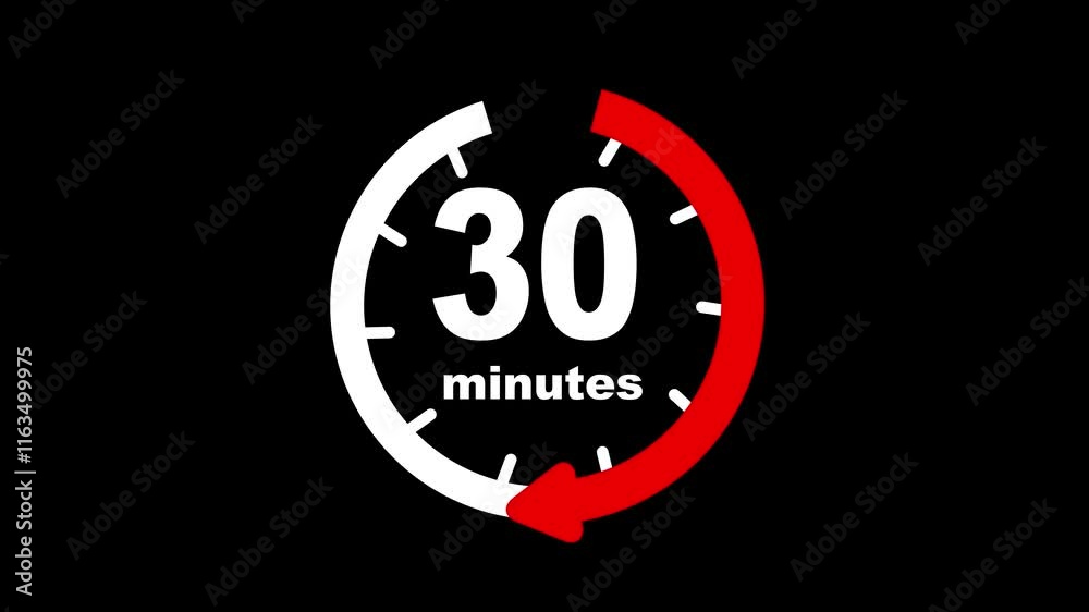 Animation timer icon with 30 minutes on transparent background with ...