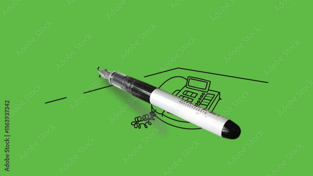 draw young man keep quiet and sneak peek modern digital telephone set ...