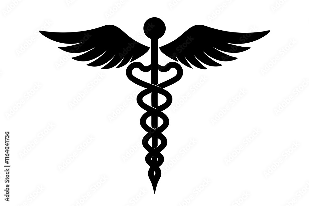 Medical caduceus silhouette. Rod of Asclepius. Medical symbol icon ...