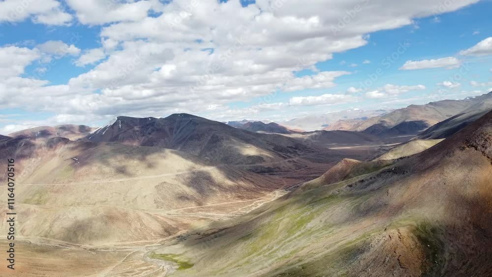 An aerial view of beautiful himalayan mountains at taglang la, passing ...