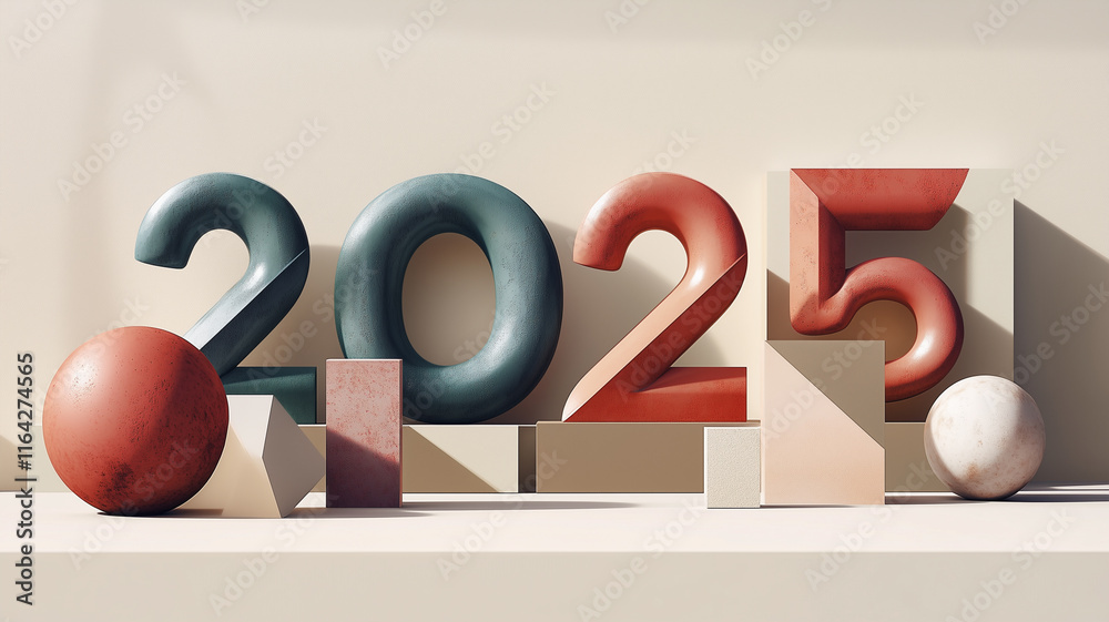 A bold and futuristic typography "2025", featuring sleek sans-serif ...