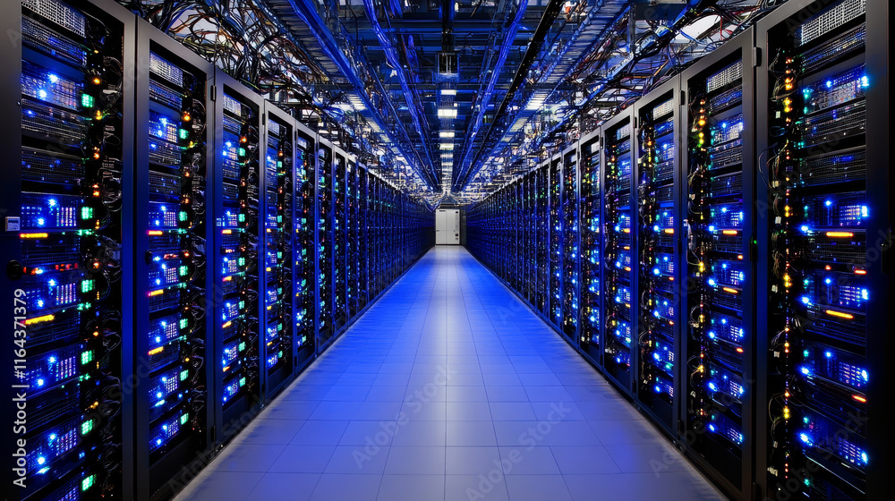 Date center isometric concept vector. Server room with racks, virtual ...