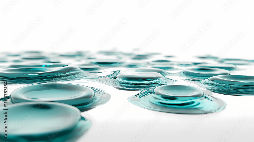 Frozen ripples. a shimmering dance of teal droplets, dispersing in ...