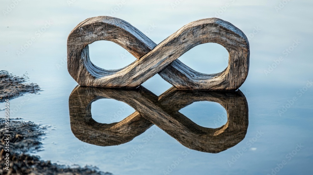 rustic wooden symbol of infinity, crafted from weathered, aged wood ...