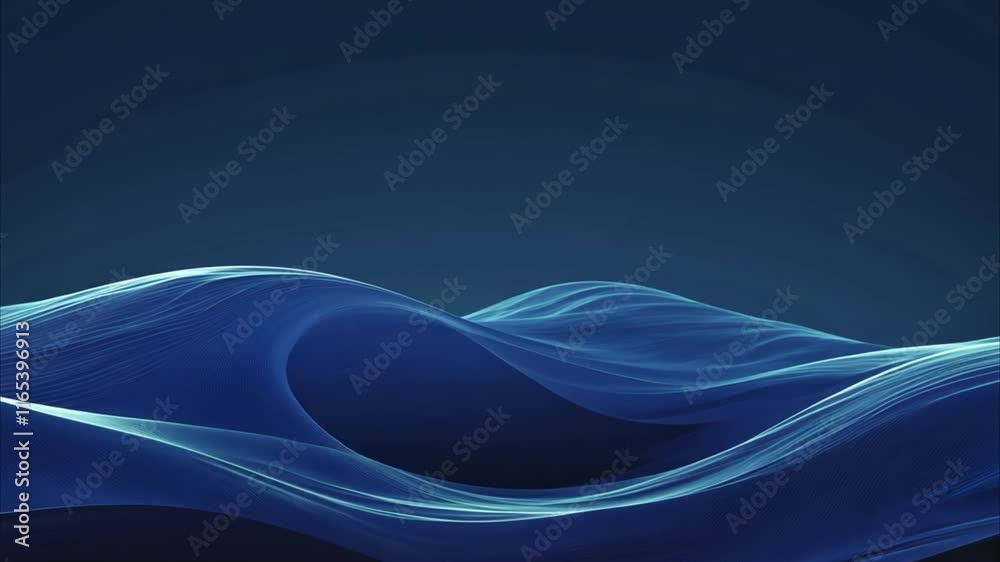 Looped animation blue curves and the waves of the sea range from soft ...