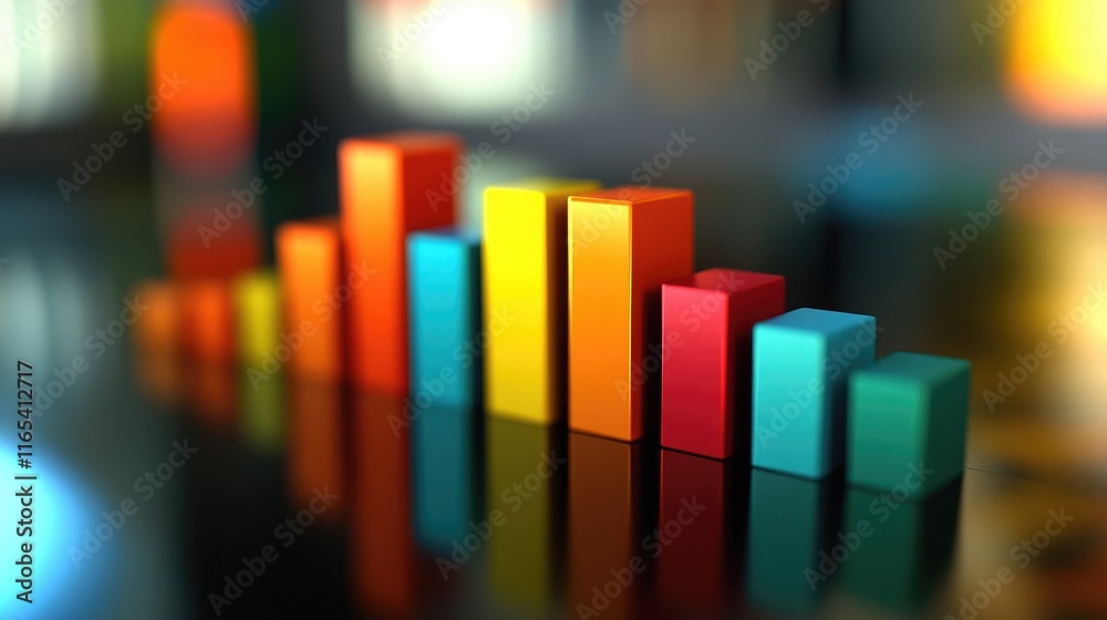 Minimalist D bar chart with high-rise bars in bright colors, floating ...