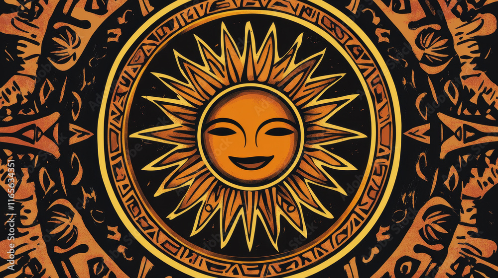 Africa icon, African pattern or sun ornament for travel culture and ...