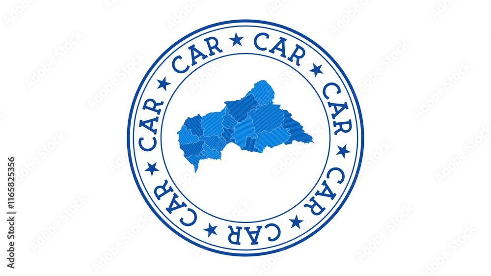 CAR intro. Badge with the circular name and map of country. CAR round ...