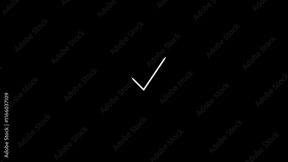 Tick mark icon checkbox or doodle animation on black background ...