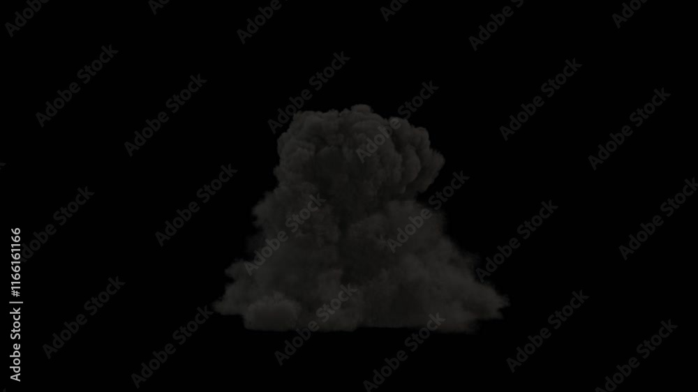 Tank explodes with smoke and dust, Side view 3d rendering with alpha ...