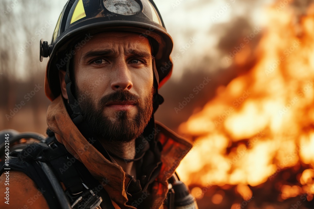 Photo & Art Print Brave firefighter faces wildfire flames, determined ...