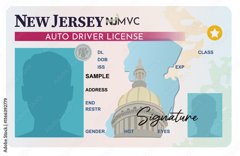 New Jersey driver's license isolated on white background. Person driver ...