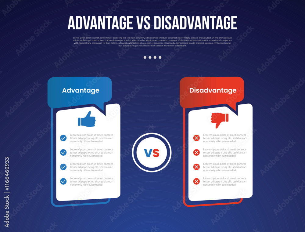 Poster advantage vs disadvantage infographic for comparison data with ...