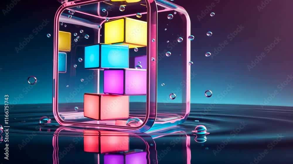 Video footage of vibrant 3D cube with colorful, illuminated blocks ...