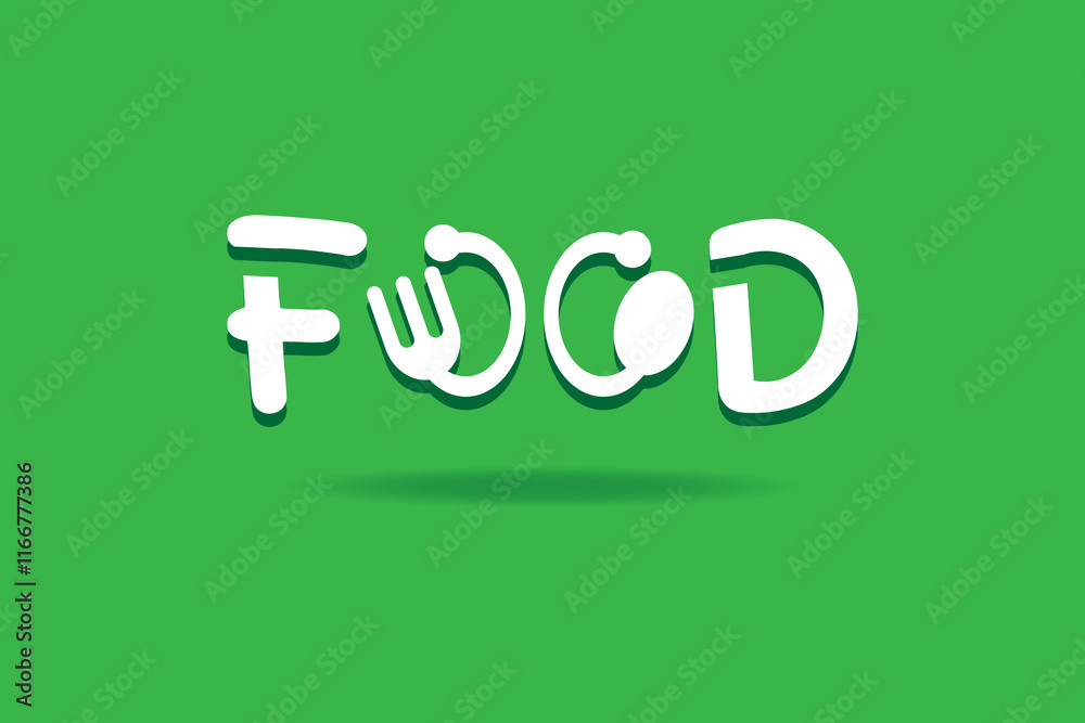Poster Food word sign logo icon design template with spoon and fork ...