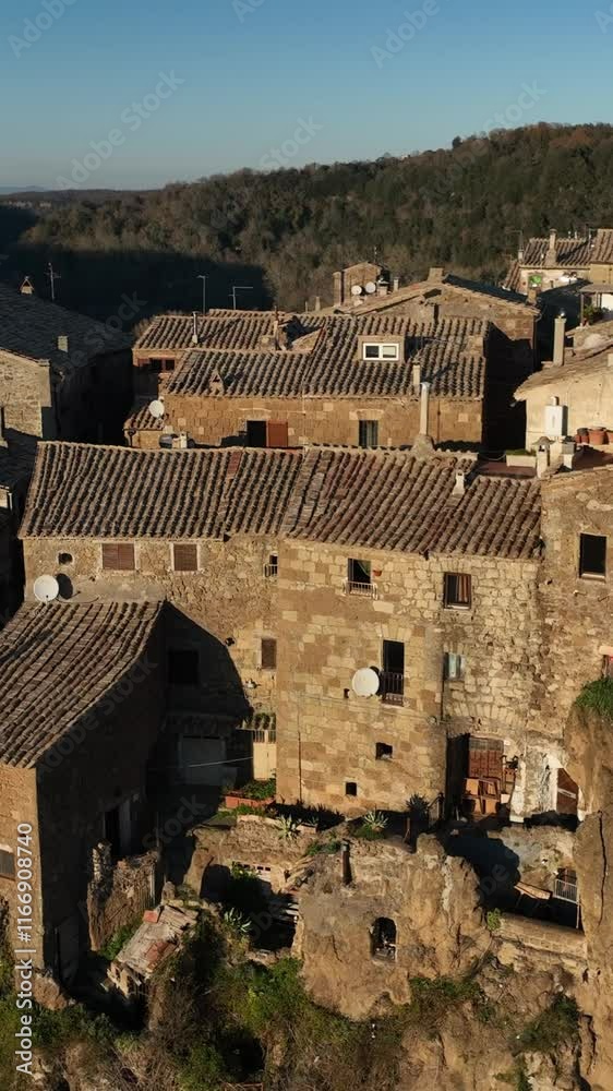 The medieval village of Calcata built on a tuff mountain. Lazio, Italy ...