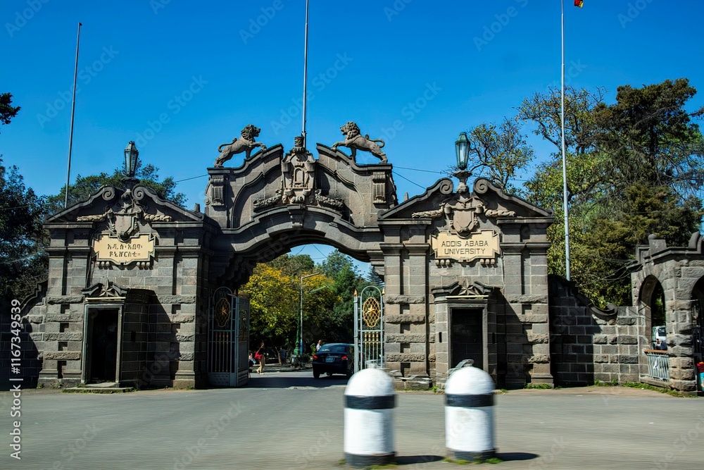 Addis Ababa, Ethiopia - 12 12 2024: entrance gate to the main ...