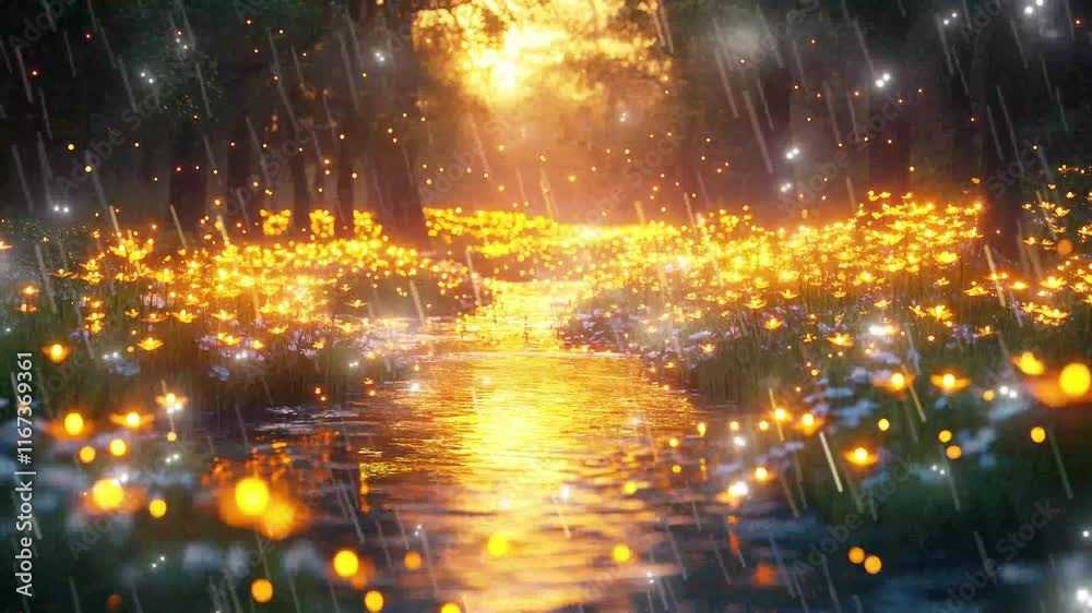 Mesmerizing dance of fireflies illuminating a tranquil stream at ...