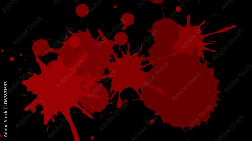 red paint splash horror theme 4k animation on black background abstract ...