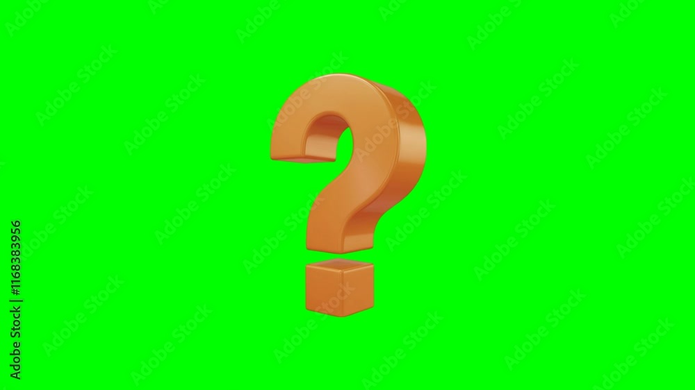 Animated 3D question mark on a green screen background for educational ...