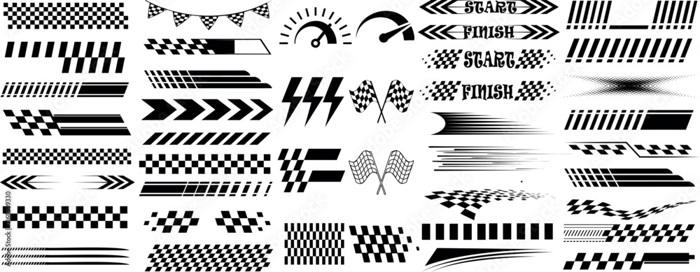 racing stripe vector set, racing flags, checkered patterns, speed lines ...