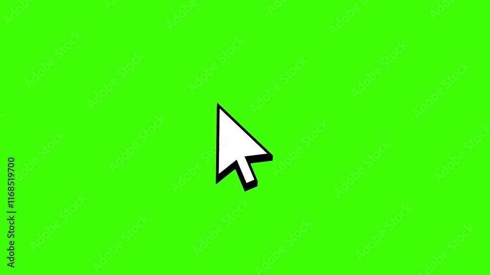 3D Cursor or pointer with black outline 4k animation on green ...