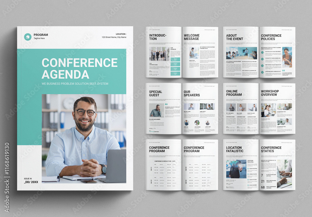 Conference Agenda Template Design Brochure Layout Stock Template ...