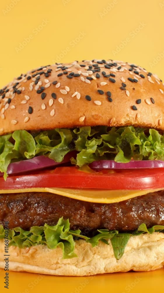 Stacking Hamburger Pieces. Camera in Motion. Camera Placed on Motion ...