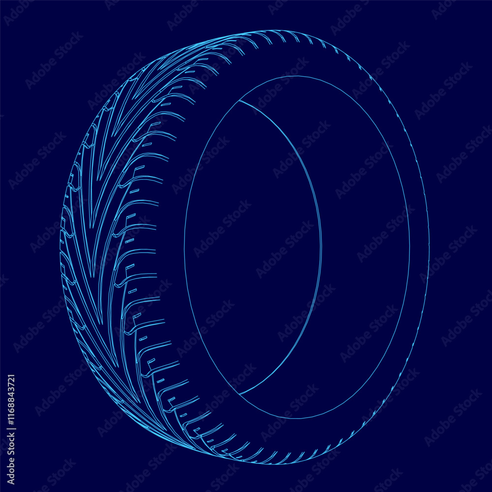 Blue tire with a rim. The tire is shown in a 3D Stock Vector | Adobe Stock
