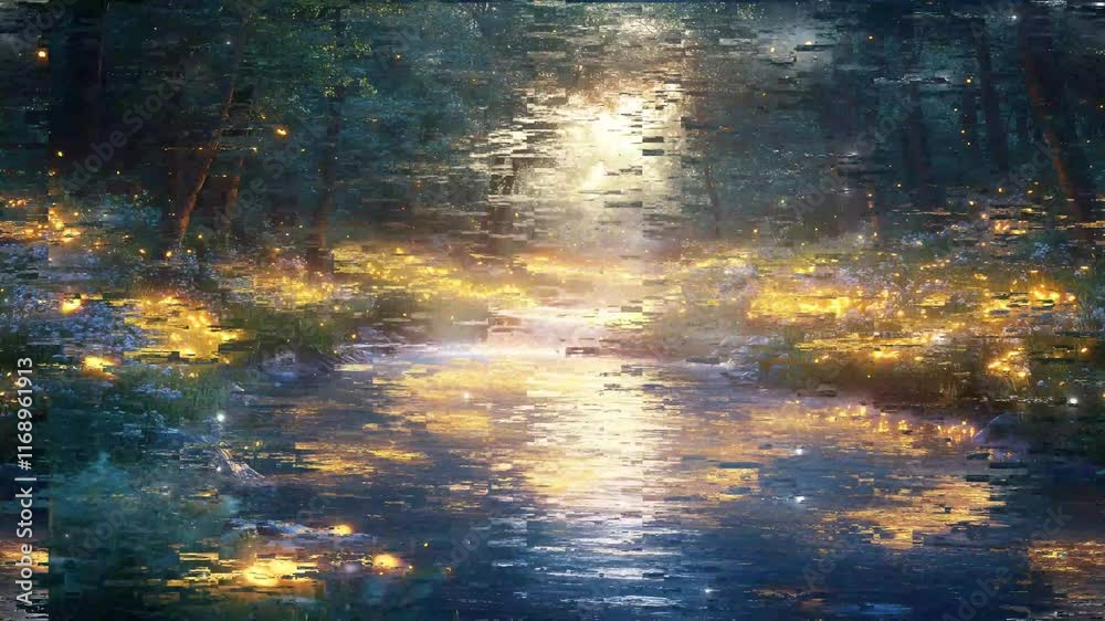 Captivating glow of fireflies dancing near a serene stream at dusk ...