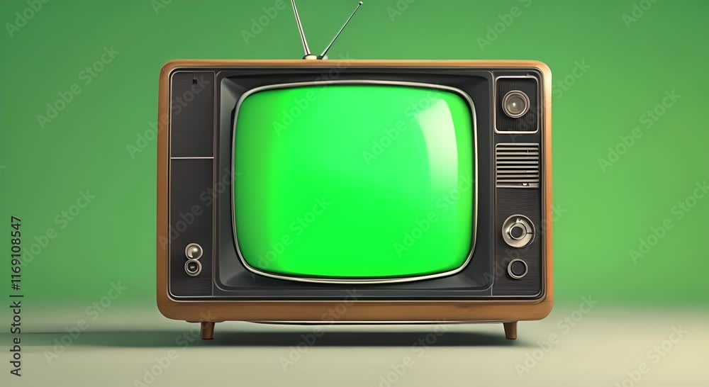Retro vintage television Close Up Footage of a Dated TV Set with Green ...