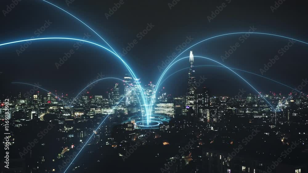 London's skyline at night features animated augmented reality data ...