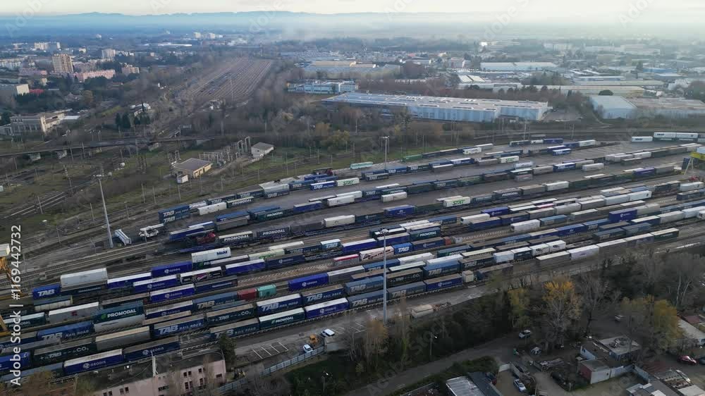 Avignon, France - 14 December 2024: Aerial View of Multiple Freight ...