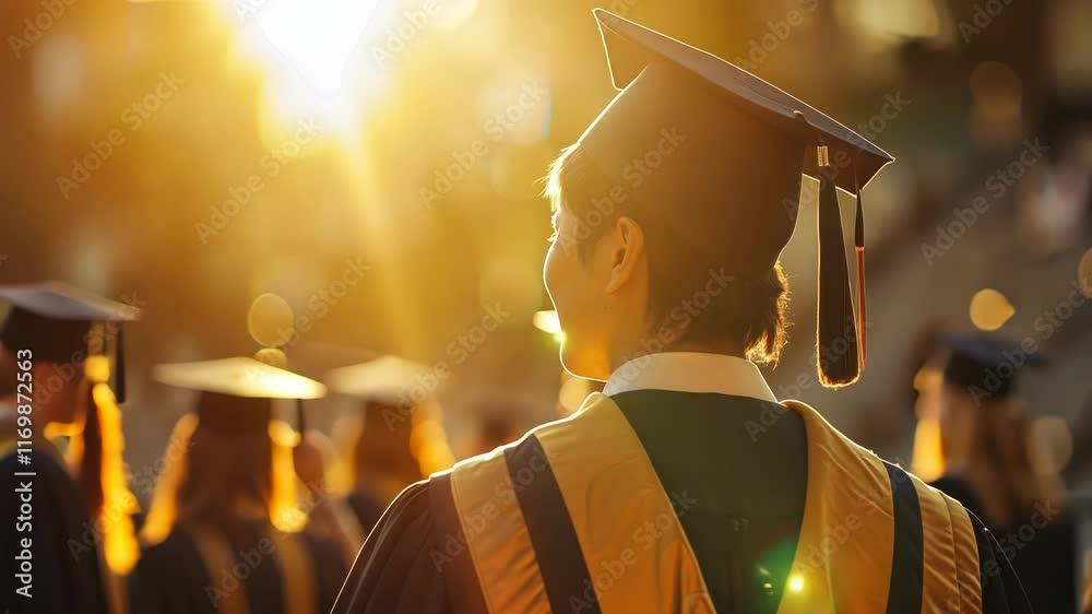 Video portrait taken from behind of an asian boy at his college ...