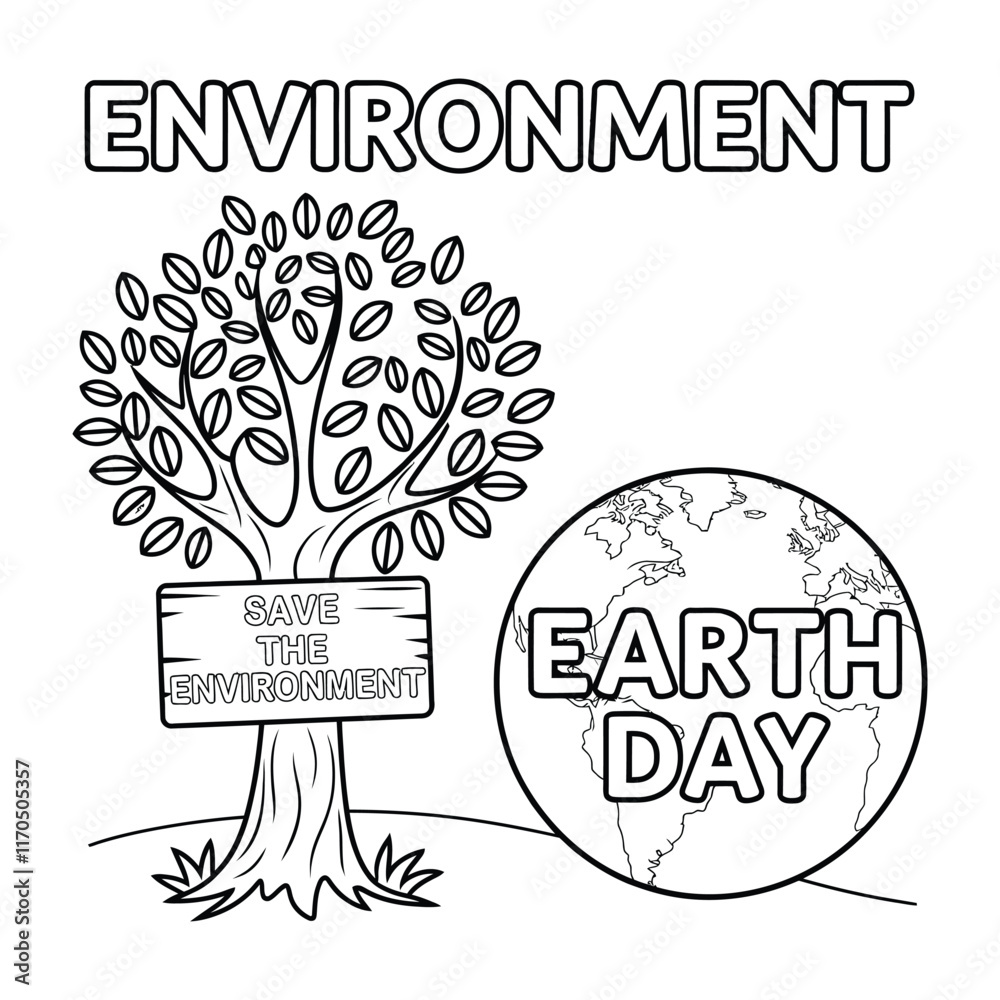 Love Earth Isolated Coloring Page for Kids.Happy Environment Day ...