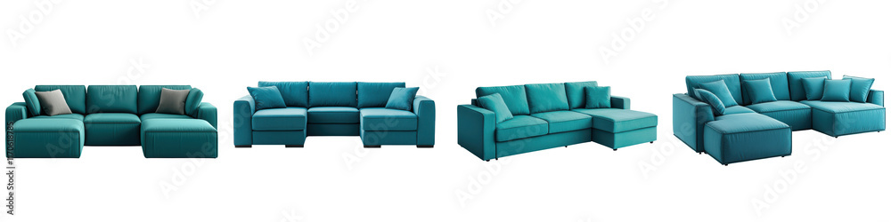 Poster Modular teal blue leather sectional sofa in an elegant modern ...