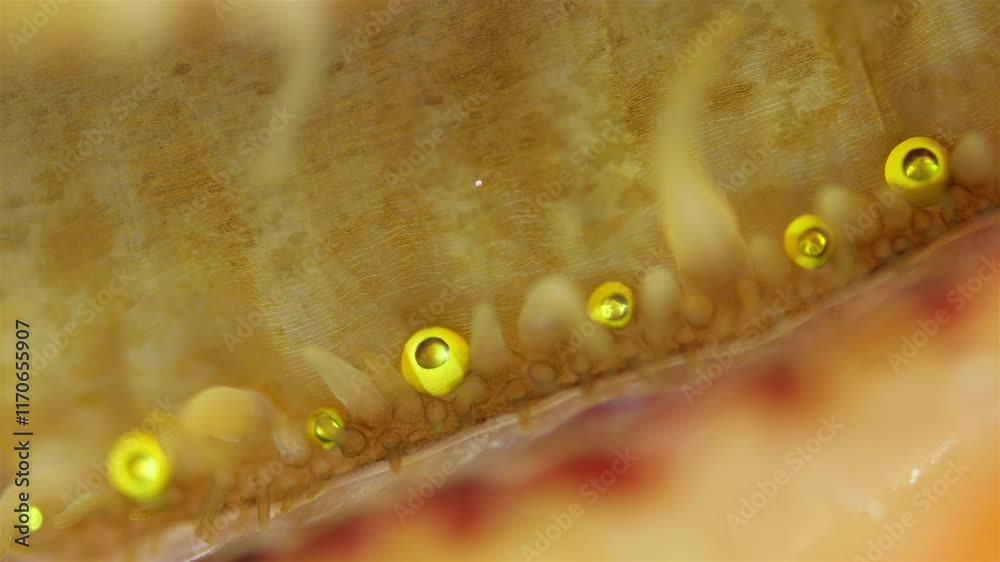 Mollusca Chlamys islandica, family Pectinidae under a microscope, order ...
