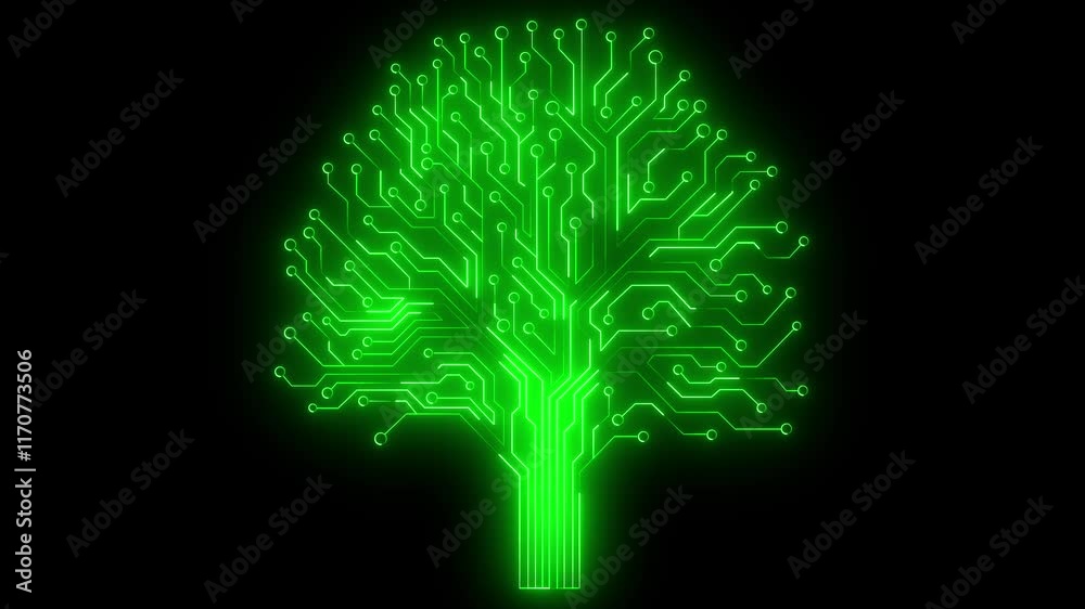 4 k , Circuit Board with neon line moving electrons Data Flow Loop Background Animation ...