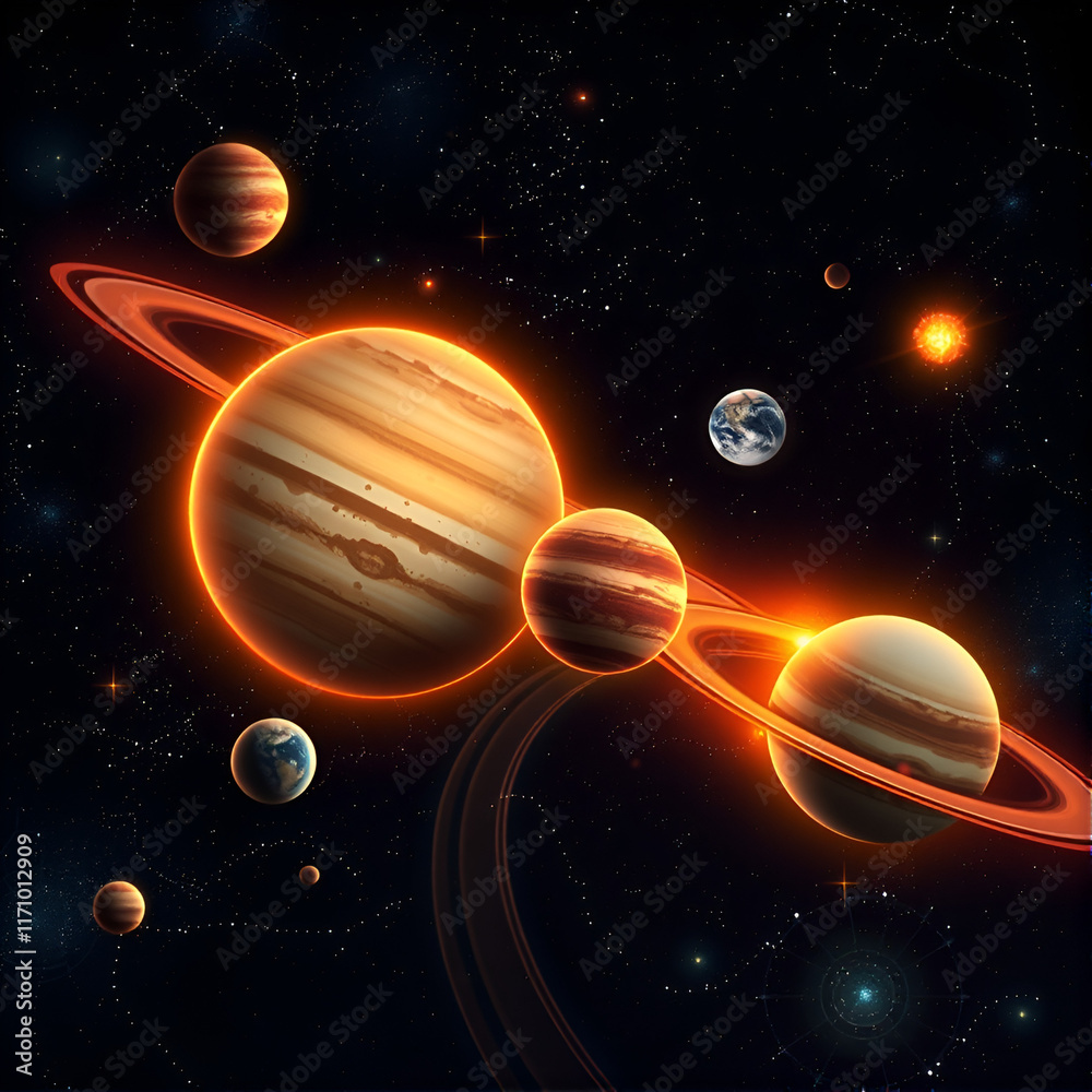 Generative ai on theme of parade of planets in solar system, bright ...