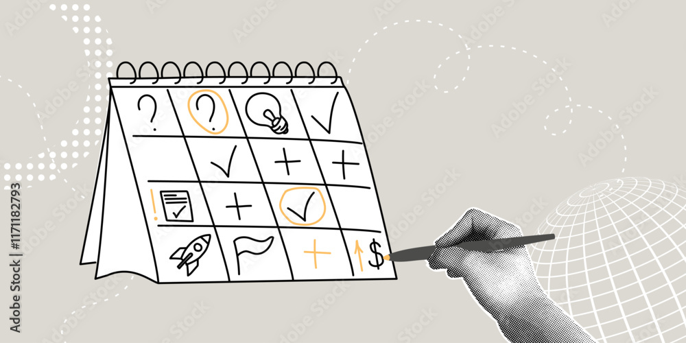 Fashionable halftone collage. Concept of notes-reminders in personal ...