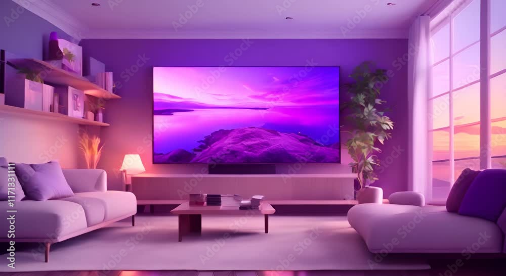 Stream overlay loop virtual background animation cozy purple living ...