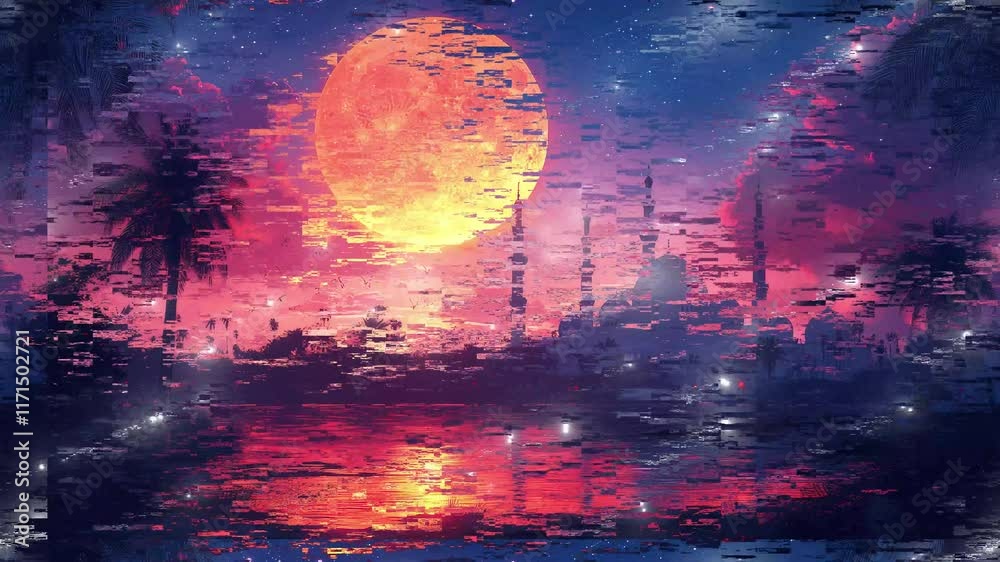 Full moon glows, reflecting beautifully on water and architecture ...