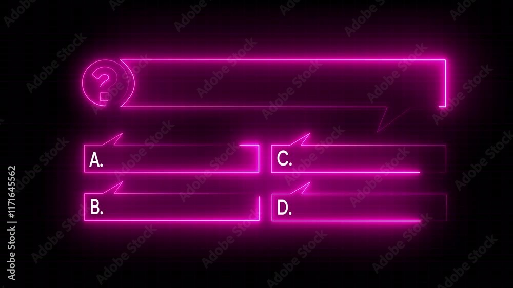 Quiz Neon Line Animation with option selection on black background ...