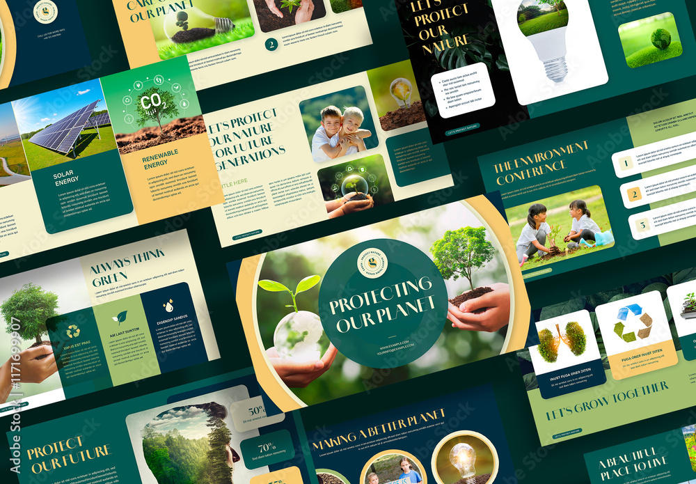 Environment Presentation Layout with Green Accents Stock Template ...