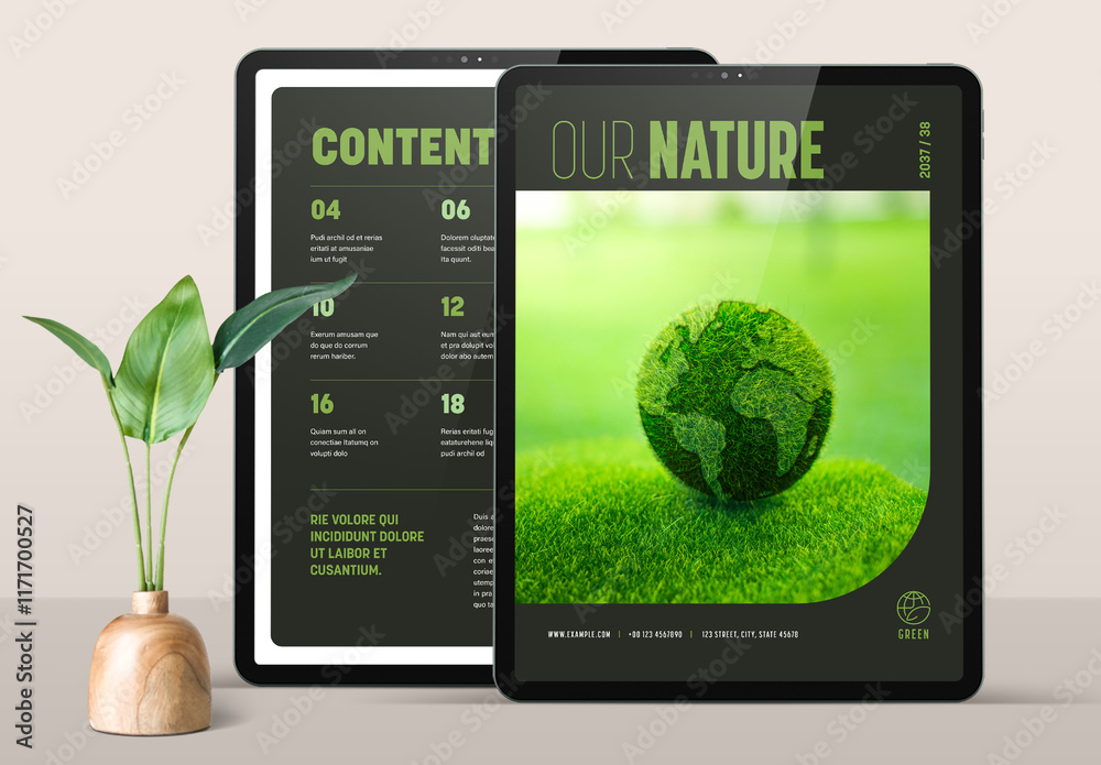 Nature Digital Layout with Green Accents Stock Template | Adobe Stock