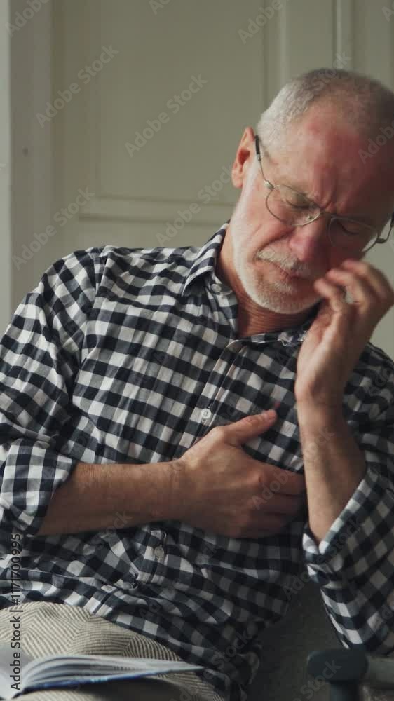 Old man had a heart attack, sick heart, symptoms of myocardial ...