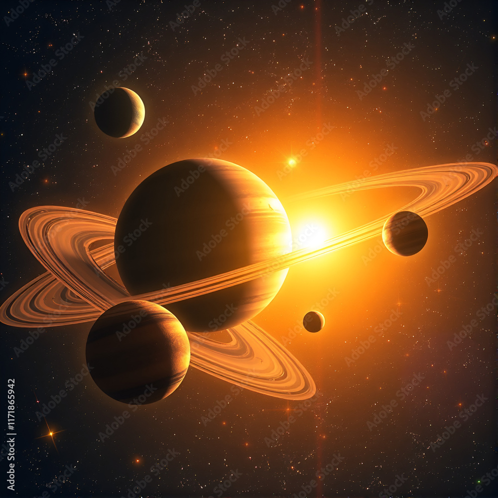 Generative ai on theme of parade of planets in solar system, bright ...