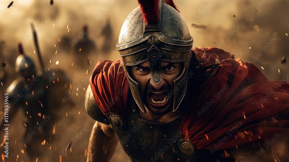 Spartan Warrior Charging into Battle Armored Gladiator Combat Sword ...