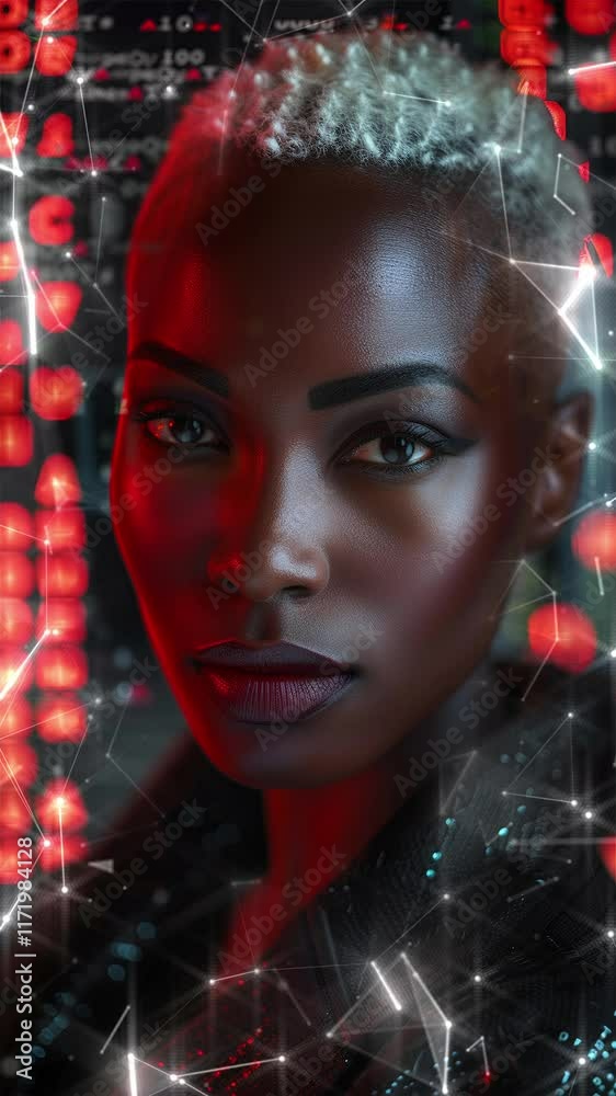 Looped background. Black woman cyber security expert. Female Computer ...